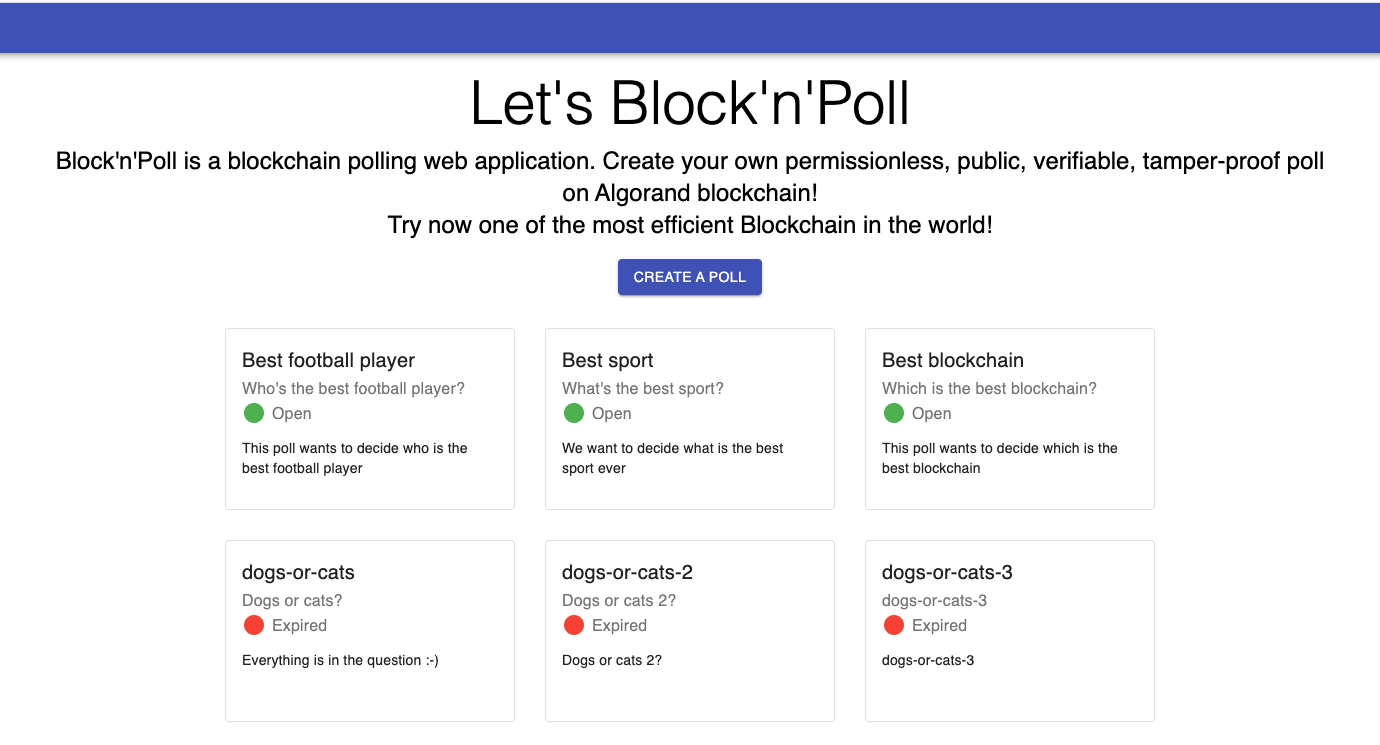 Block'n'Poll - Blockchain polling web application | Algorand Developer ...